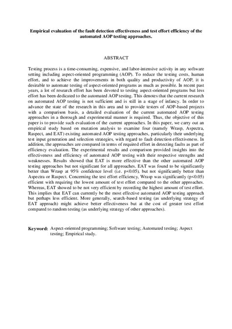 Pdf Empirical Evaluation Of The Fault Detection Effectiveness And Test Effort Efficiency Of