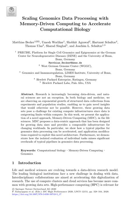 Pdf Scaling Genomics Data Processing With Memory Driven Computing To
