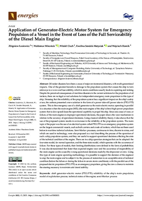 Pdf Application Of Generator Electric Motor System For Emergency