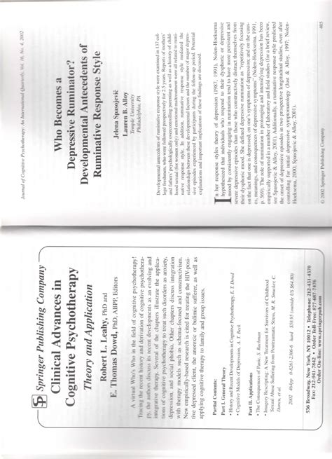 Pdf Who Becomes A Depressive Ruminator Developmental Antecedents Of Ruminative Response Style