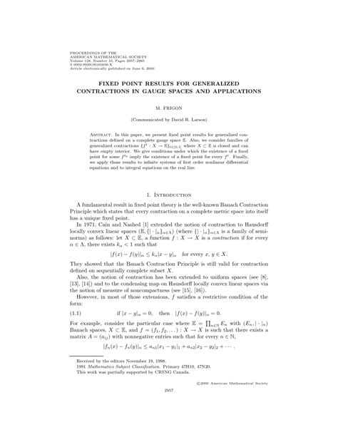 Pdf Fixed Point Results For Generalized Contractions In Gauge Spaces