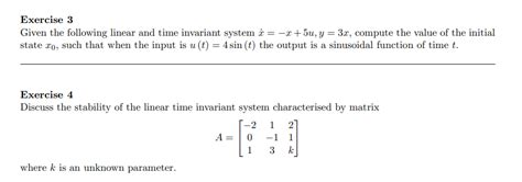 Solved Exercise Given The Following Linear And Time Chegg Com