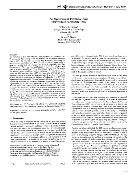 Pdf Set Operations On Polyhedra Using Binary Space Partitioning Trees
