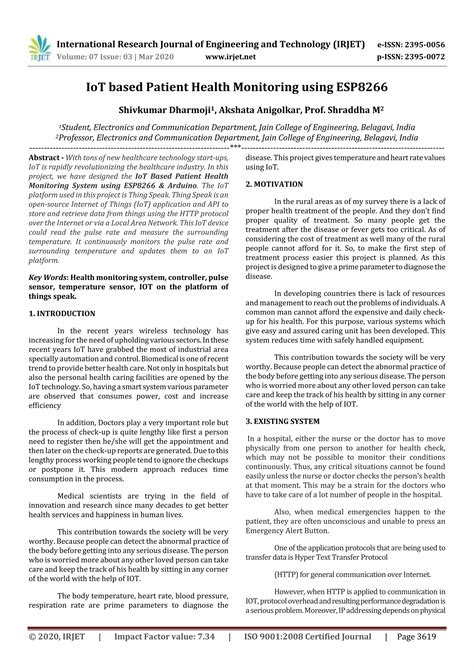 Irjet Iot Based Patient Health Monitoring Using Esp8266 Pdf