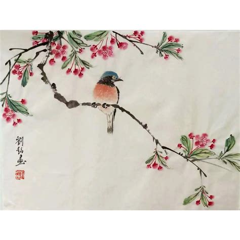 中國畫水墨畫名家純手繪小寫意花鳥畫垂絲海棠小鳥掛畫裝飾畫無框畫收藏畫 蝦皮購物
