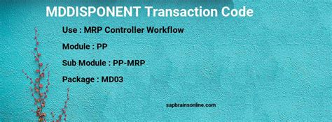 MDDISPONENT SAP Tcode For MRP Controller Workflow