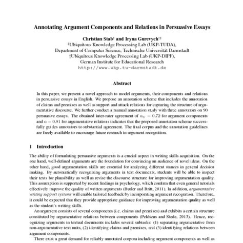 Annotating Argument Components And Relations In Persuasive Essays Acl