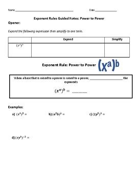 Exponent Rules Guided Notes POWER TO POWER ONLY By Alex Panagiotakos