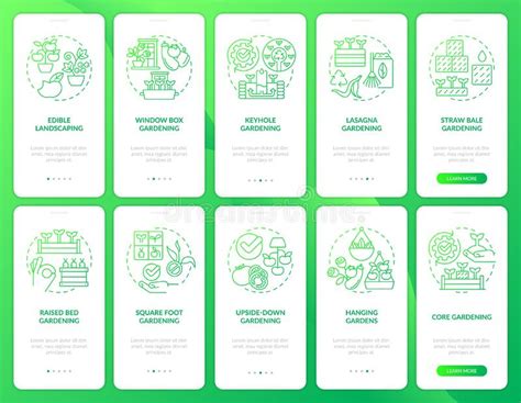 Gardening Methods Green Gradient Onboarding Mobile App Screen Set Stock Vector Illustration Of