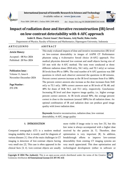 Pdf Impact Of Radiation Dose And Iterative Reconstruction Ir Level