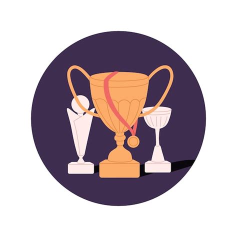 우승자 컵과 금메달 챔피언 잔 상 트로피 아이콘 원의 보상 구성 스포츠 대회에 대 한 성배 평면 벡터 일러스트 레이 션 흰색