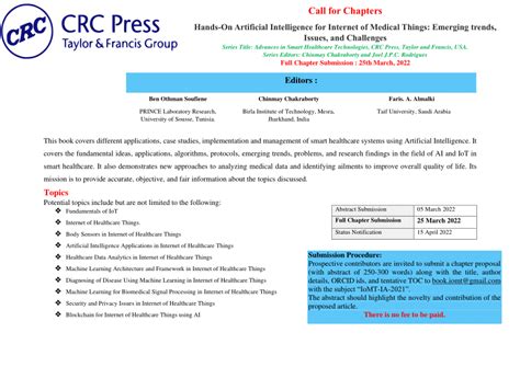 Pdf Hands On Artificial Intelligence For Internet Of Medical Things Emerging Trends Issues