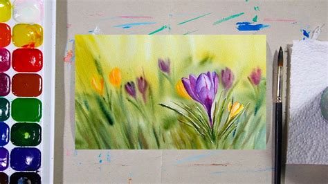 Як намалювати луг та квіти акварельними фарбами проста картинка для дітей Ravlyk