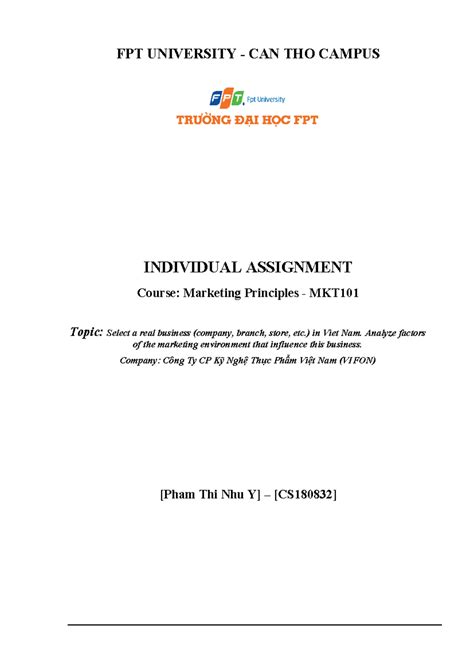 Fa23mkt101 Individual Assignment Guidelines Fpt University Can Tho Campus Individual