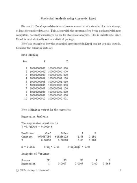 Statistical Analysis Using Microsoft Excel Pdf Errors And Residuals