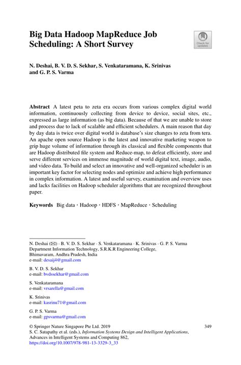 Pdf Big Data Hadoop Mapreduce Job Scheduling A Short Survey