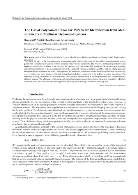 Pdf The Use Of Polynomial Chaos For Parameter Identification From Measurements In Nonlinear