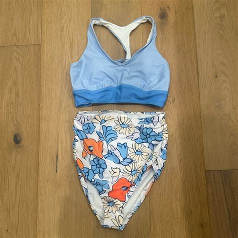 Swim Blue And Floral Twopiece Swimsuit Poshmark
