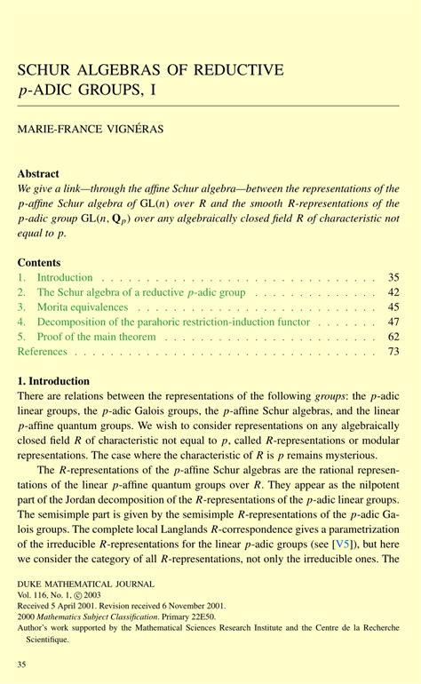Pdf Schur Algebras Of Reductive P Adic Groups I