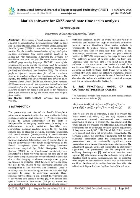 Pdf Irjet Matlab Software For Gnss Coordinate Time Series Analysis