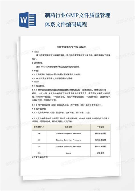 制药行业gmp文件 质量管理体系文件编码规程Word模板下载 编号lwjkdakb 熊猫办公