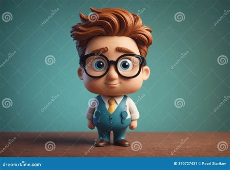 Geeky Cartoon Figure With Tie And Glasses Stock Illustration