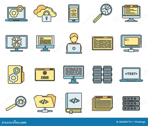 pc testing software icons set vector color line stock illustration
