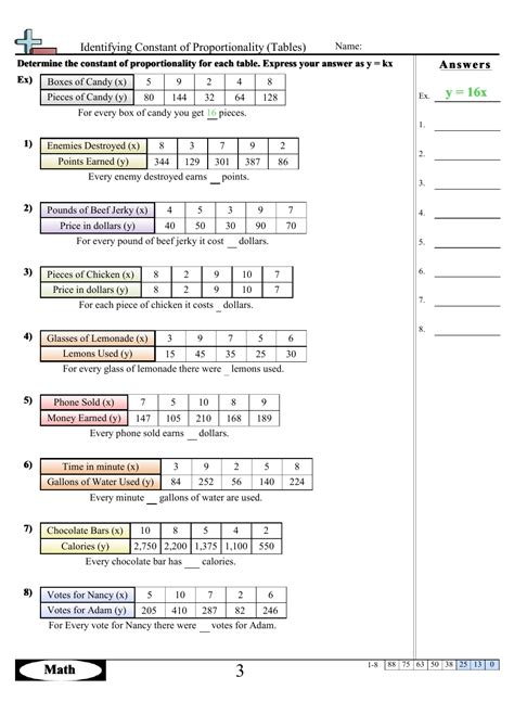 identifying constant of proportionality worksheet with answer key