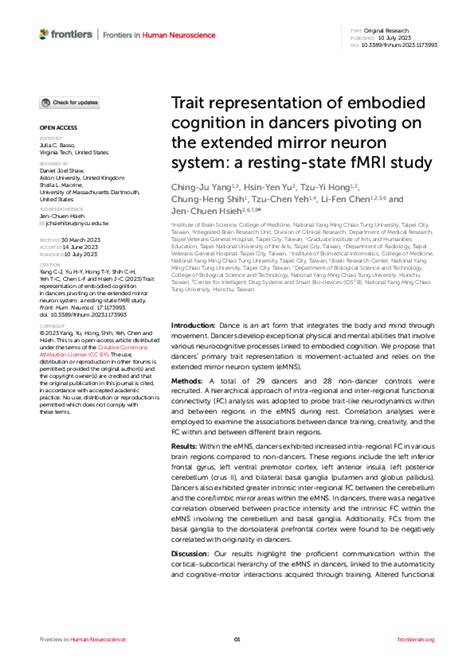 Pdf Trait Representation Of Embodied Cognition In Dancers Pivoting On The Extended Mirror