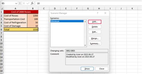 how to use excel scenario manager