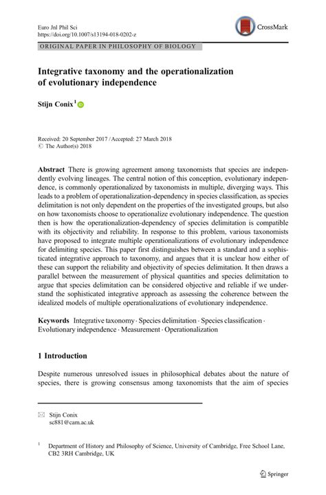 Pdf Integrative Taxonomy And The Operationalization Of Evolutionary Independence