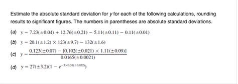 Solved Estimate The Absolute Standard Deviation For Y For Chegg Com