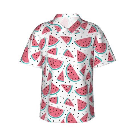 Logiee Watermelon Print Mens Hawaiian Shirtsloose Fit Short Sleeve