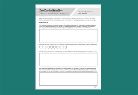 Values Clarification Worksheet Therapist Aid Worksheets Library