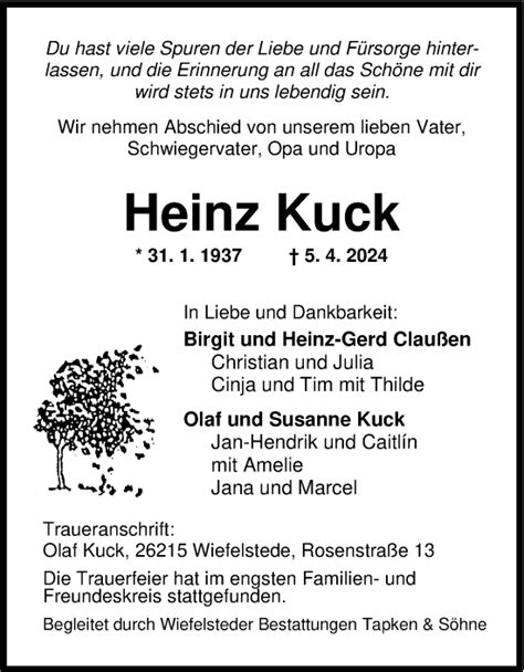 Traueranzeigen Von Heinz Kuck Nordwest Trauer De
