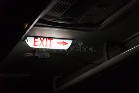 Glowing Exit Sign Symbol With Red Arrow Stock Photo Image Of Route Wall 218791588
