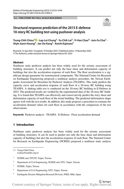 Structural Response Prediction Of The 2015 E Defense 10 Story Rc Building Test Using Pushover