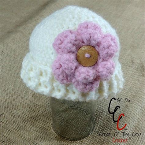 Cream Of The Crop Crochet ~ Preemienewborn Flower Hats Free Crochet Pattern Cream Of The