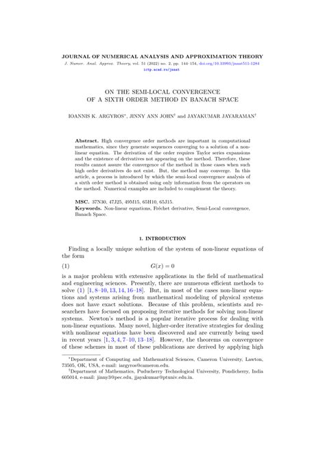 Pdf On The Semi Local Convergence Of A Sixth Order Method In Banach Space
