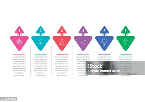 여섯 단계 다채로운 삼각형 인포 그래픽 템플릿 산업 비즈니스 교육 기술 과학을 위한 인포그래픽 템플릿입니다 책 연례 보고서