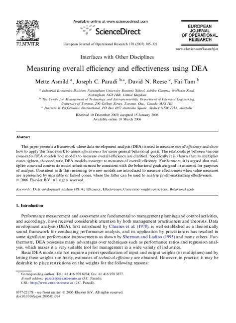 Pdf Measuring Overall Efficiency And Effectiveness Using Dea