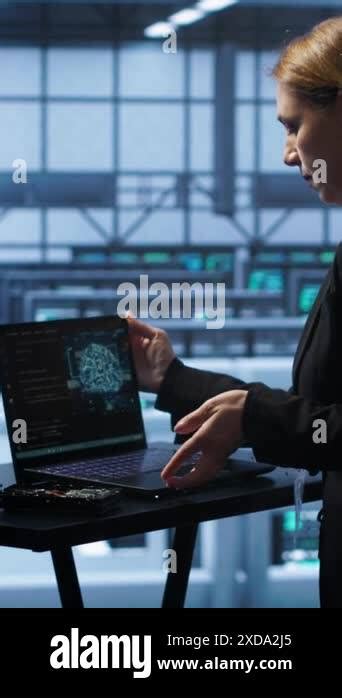 Vertical Video Admin In Data Center Works With Artificial Intelligence Computerized Model