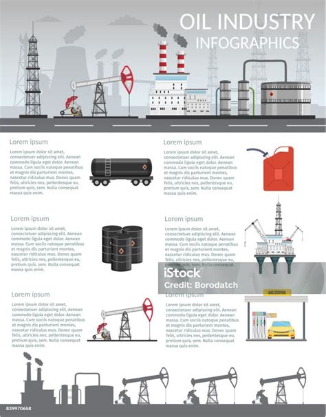 가솔린과 교통 인포 그래픽 처리의 벡터 석유 장비 산업 생산 요소를 설정 합니다 공장 산업 건물에 대한 스톡 벡터 아트 및 기타