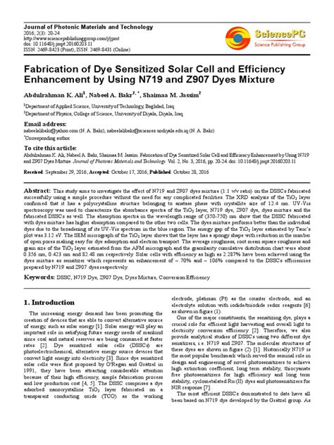 Fabrication Of Dye Sensitized Solar Cell Pdf Ultraviolet Visible Spectroscopy Solar Cell