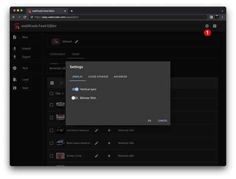 Settings Dialog WebЯcade Docs