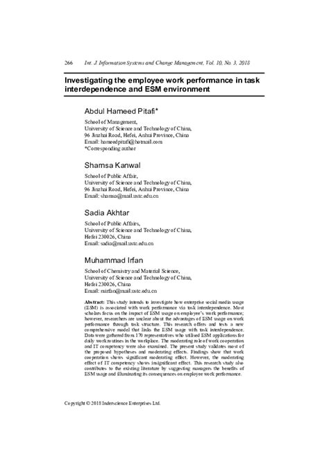 Pdf Investigating The Employee Work Performance In Task