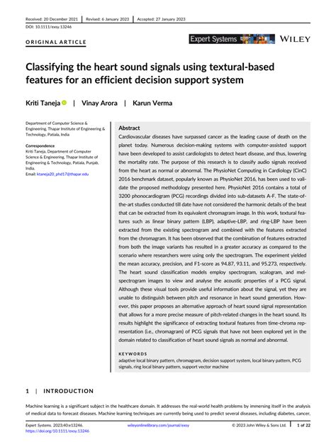 Classifying The Heart Sound Signals Using Textural‐based Features For An Efficient Decision