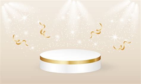현실적인 원통형 연단이 있는 추상 3d 룸 제품 전시 및 겨울 판매를위한 최소한의 장면 황금 색종이 조각이 있는 벡터 기하학적 플랫폼 3차원 형태에 대한 스톡 벡터 아트 및
