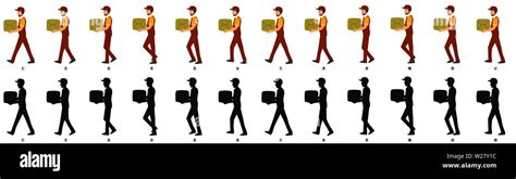 Courier Person Walk Cycle Animation Sequense Vector Loop Animation Sprite Sheet Stock Vector