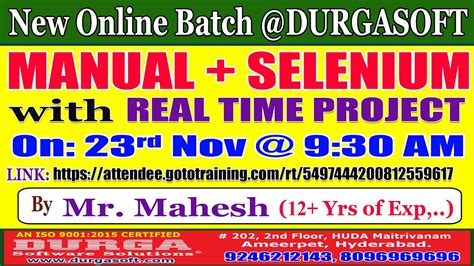 Manual Selenium With Real Time Project Online Training Durgasoft Youtube